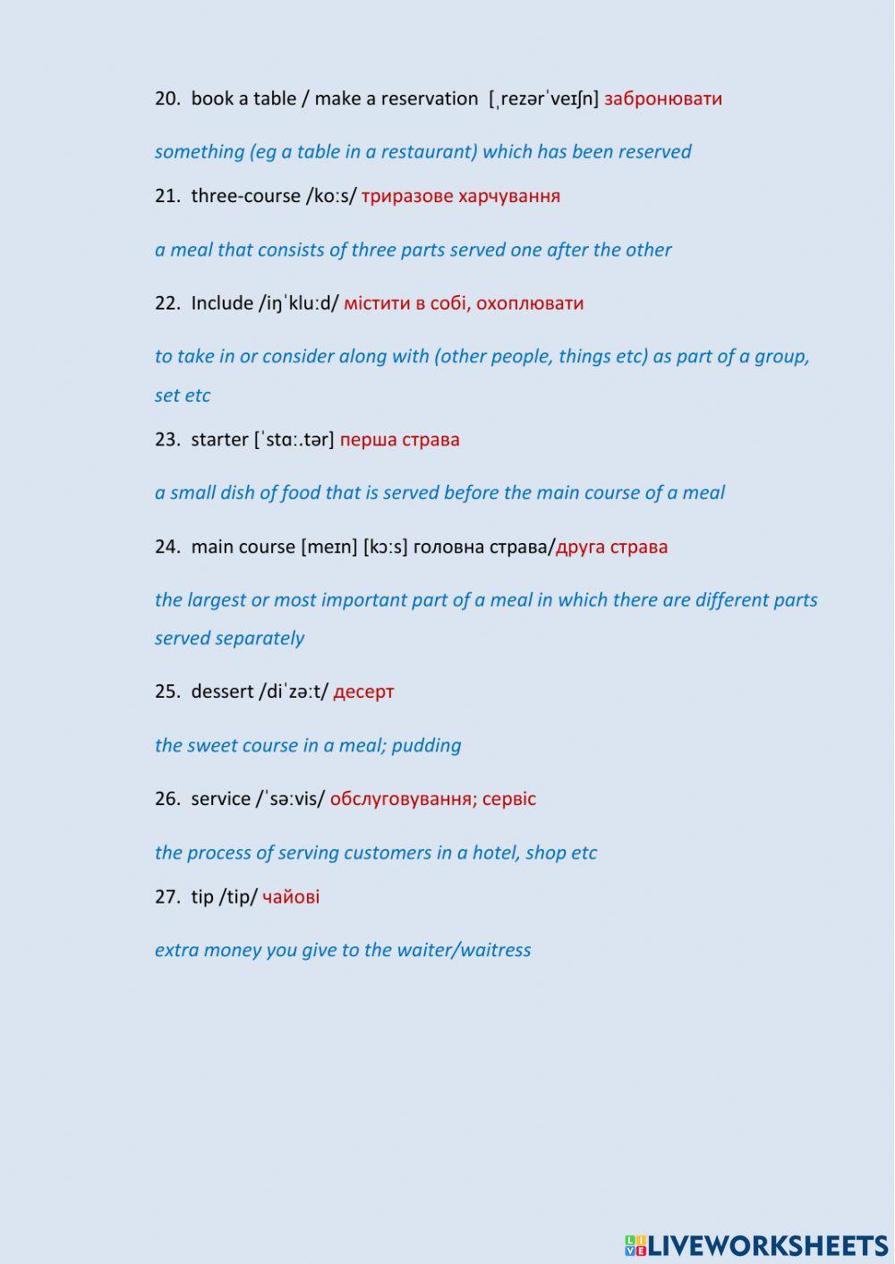 Hotel facilities and rooms worksheet | Live Worksheets