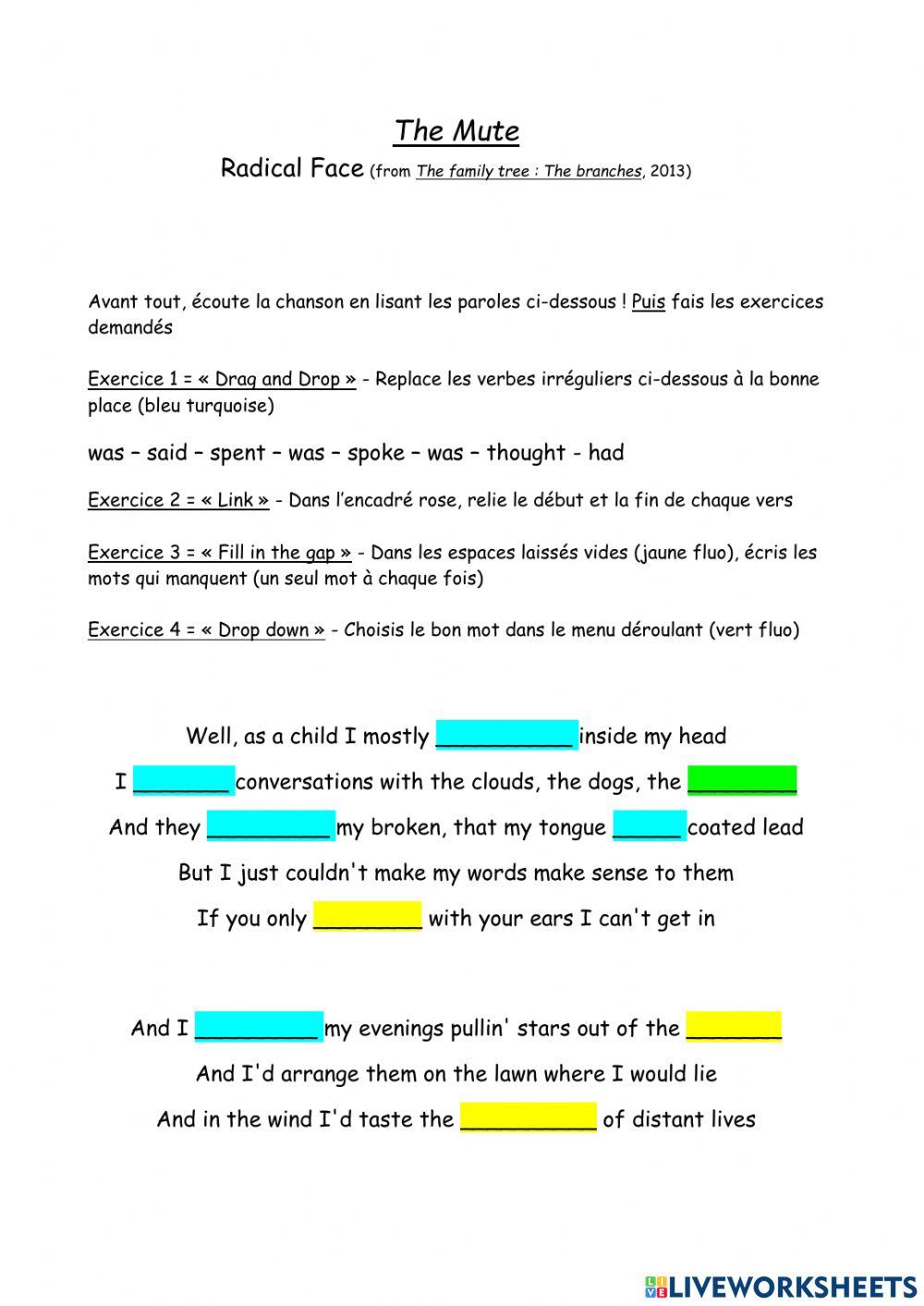 The Mute (song by Radical Face) worksheet | Live Worksheets