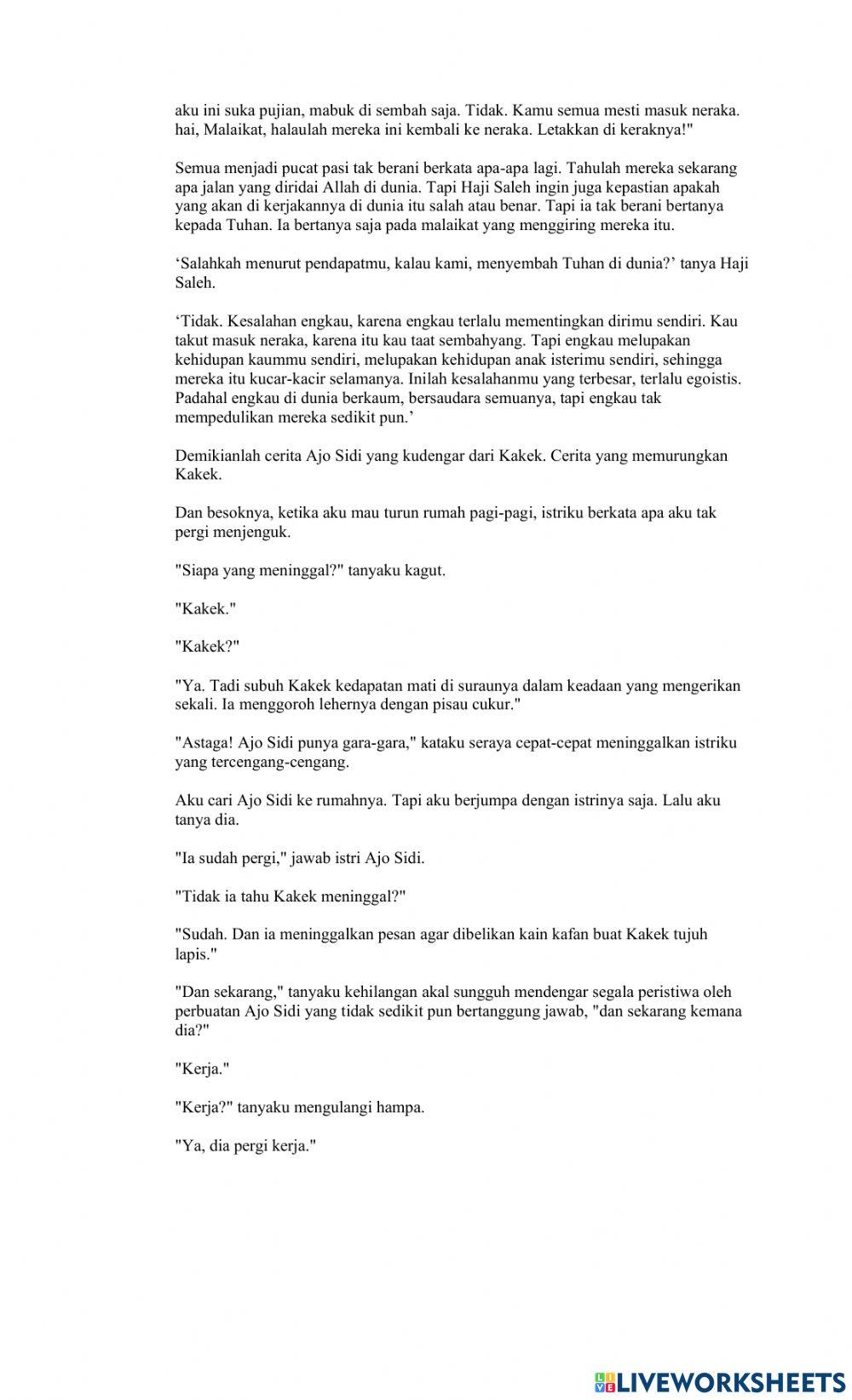 Teks cerpen activity for KELAS 11 | Live Worksheets