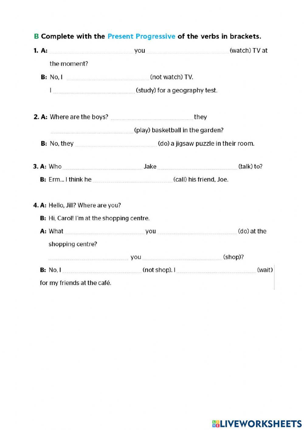 present progressive WB module 1c online exercise for | Live Worksheets