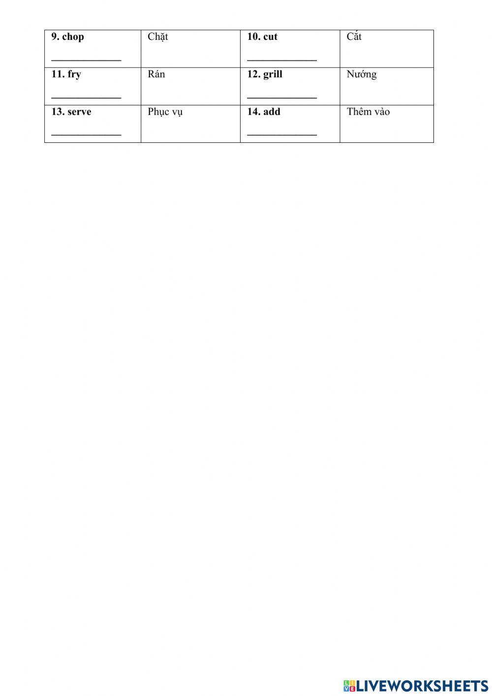 E.7-topic 5-vocabulary-drink-adj-verb worksheet | Live Worksheets