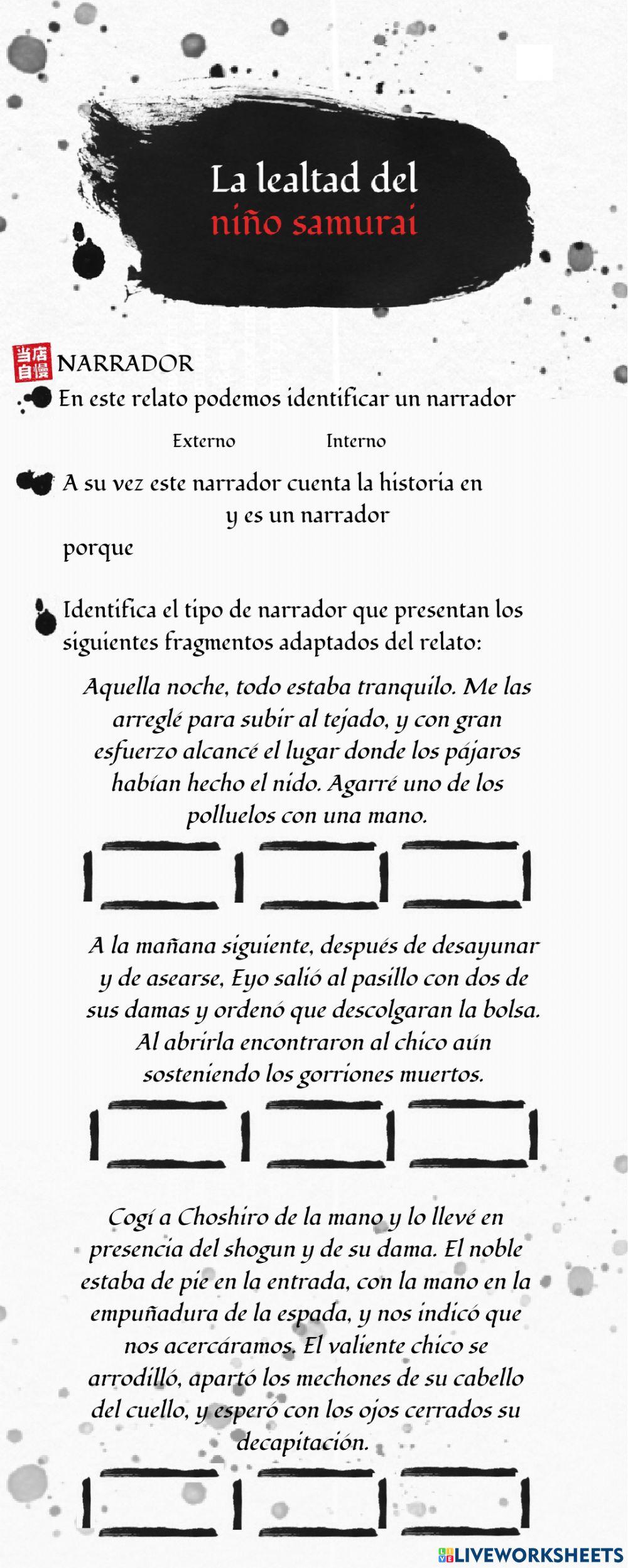 La lealtad del niño samurai worksheet | Live Worksheets
