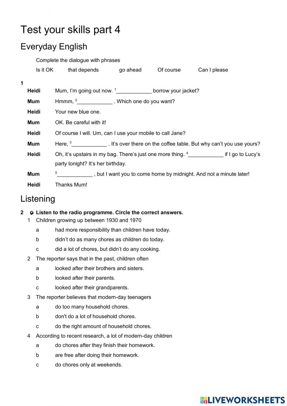 Skills test worksheet for Grade 8 | Live Worksheets