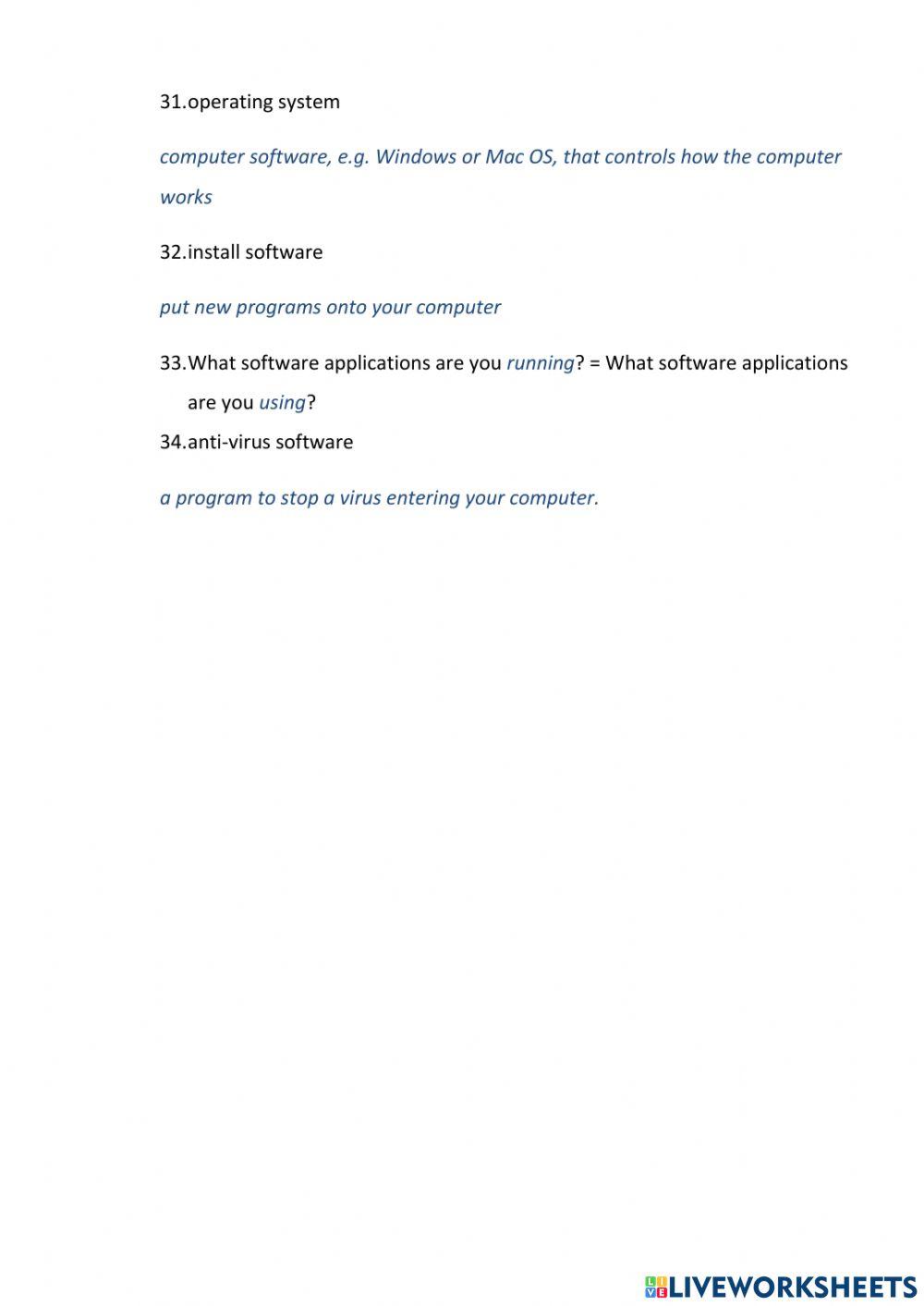 Computer online exercise for intermediate | Live Worksheets