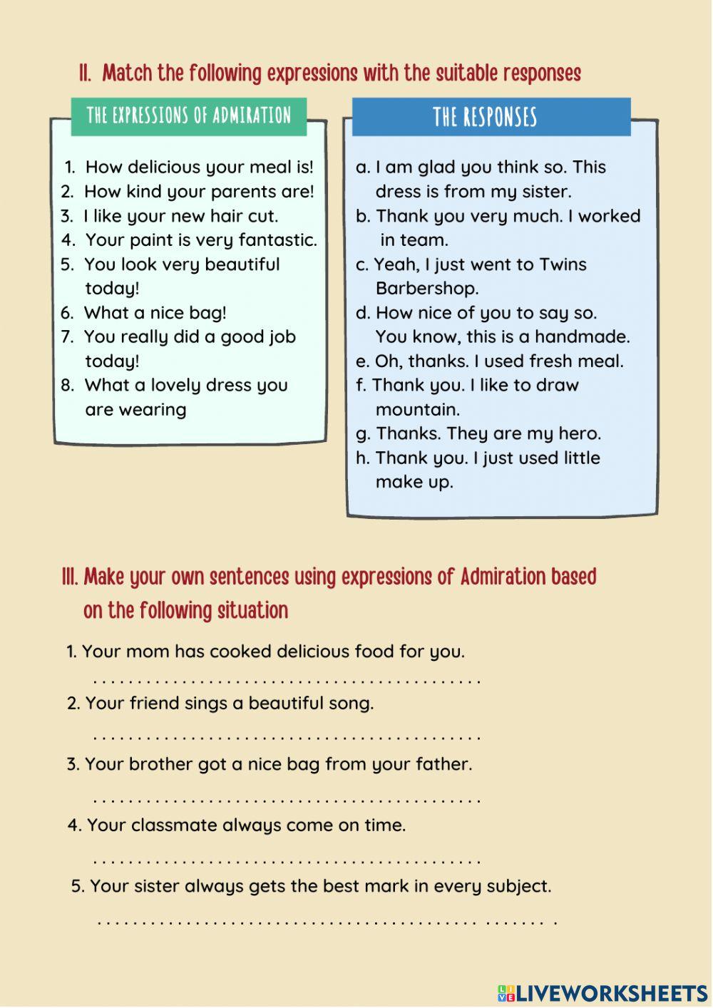 Giving Compliment online exercise for | Live Worksheets