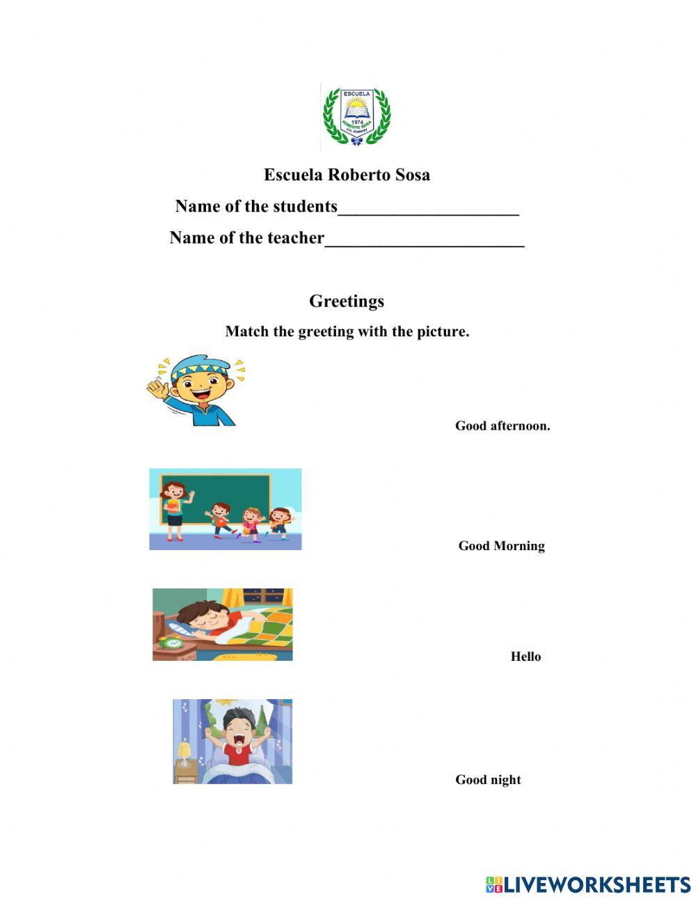 Greetings online exercise for First Grade Begginers | Live Worksheets
