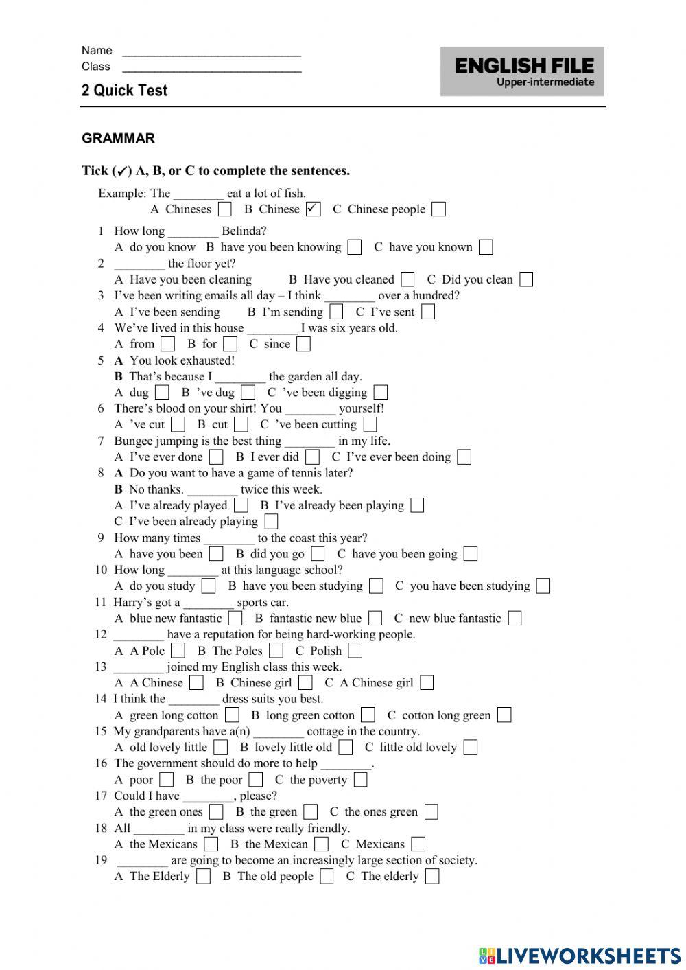quick test 2 | rozhroma | Live Worksheets