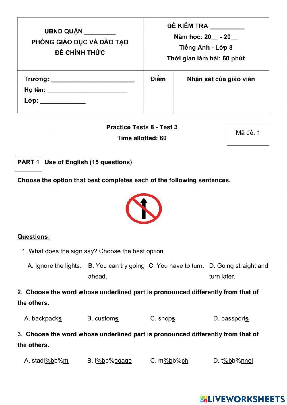 Practice-Test 3 worksheet | Live Worksheets