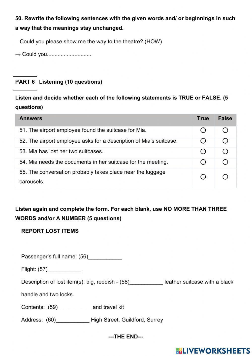 Practice-Test 3 worksheet | Live Worksheets