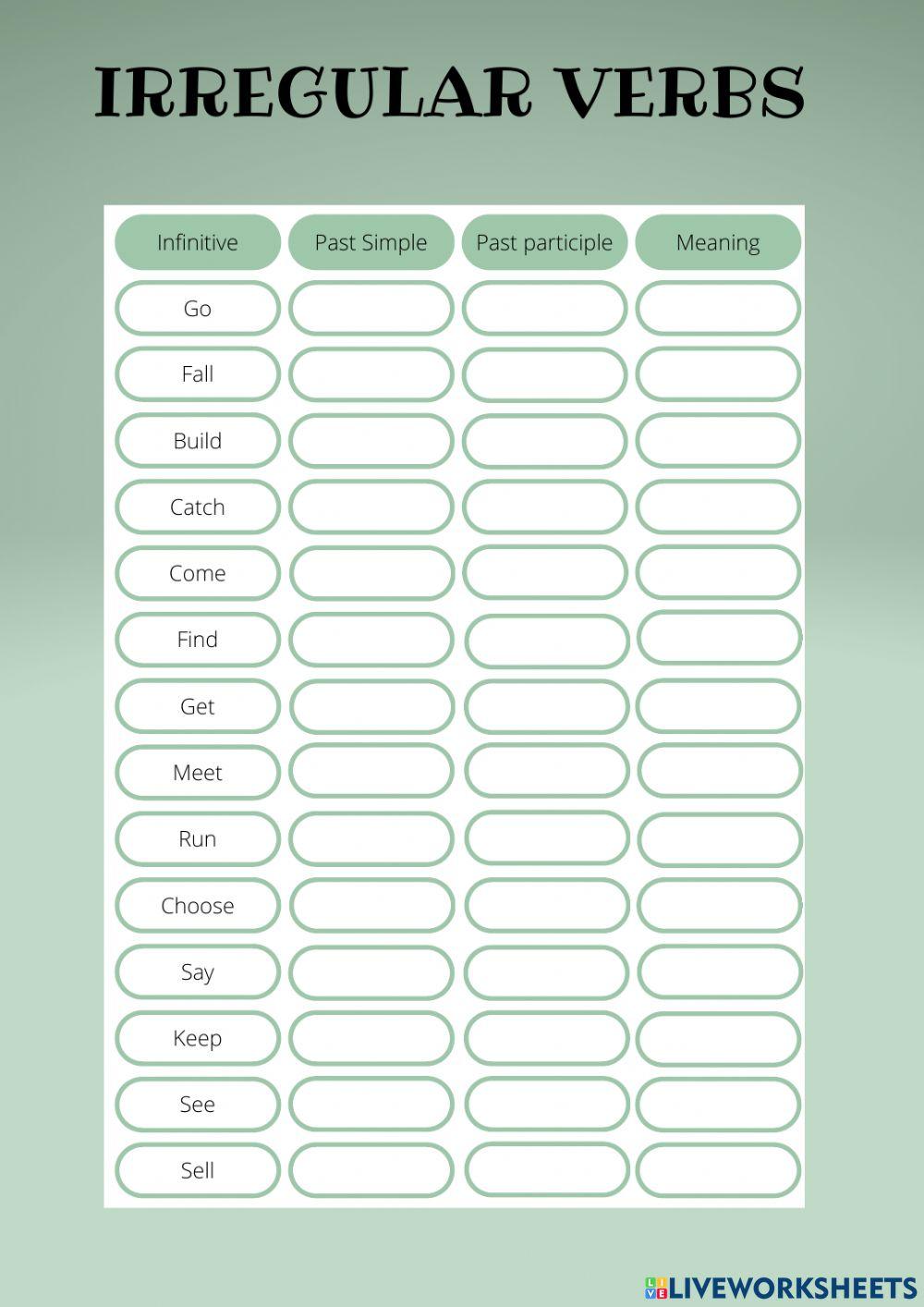 Irregular verbs exam interactive activity | Live Worksheets