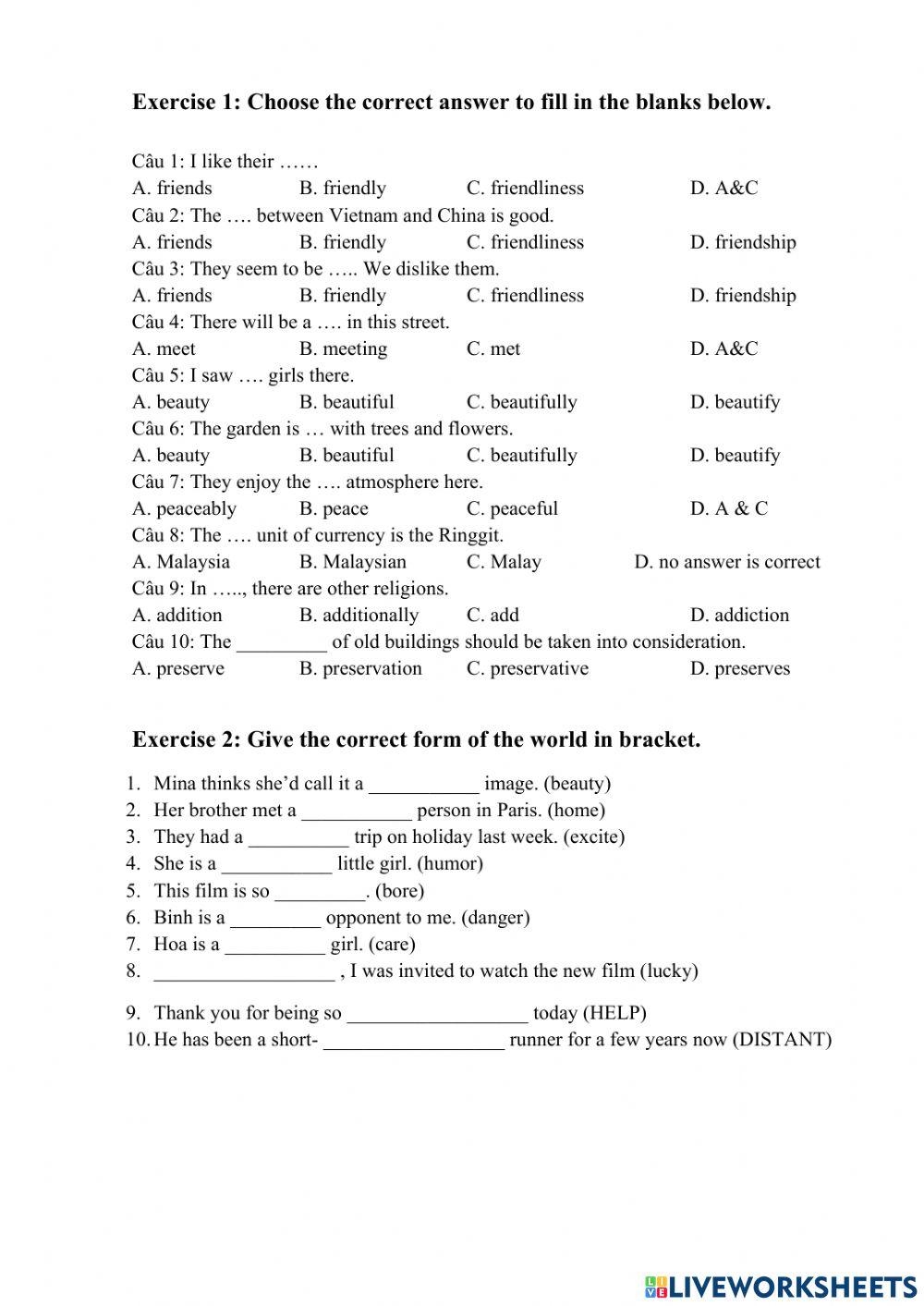 Exercises from type worksheet | Live Worksheets