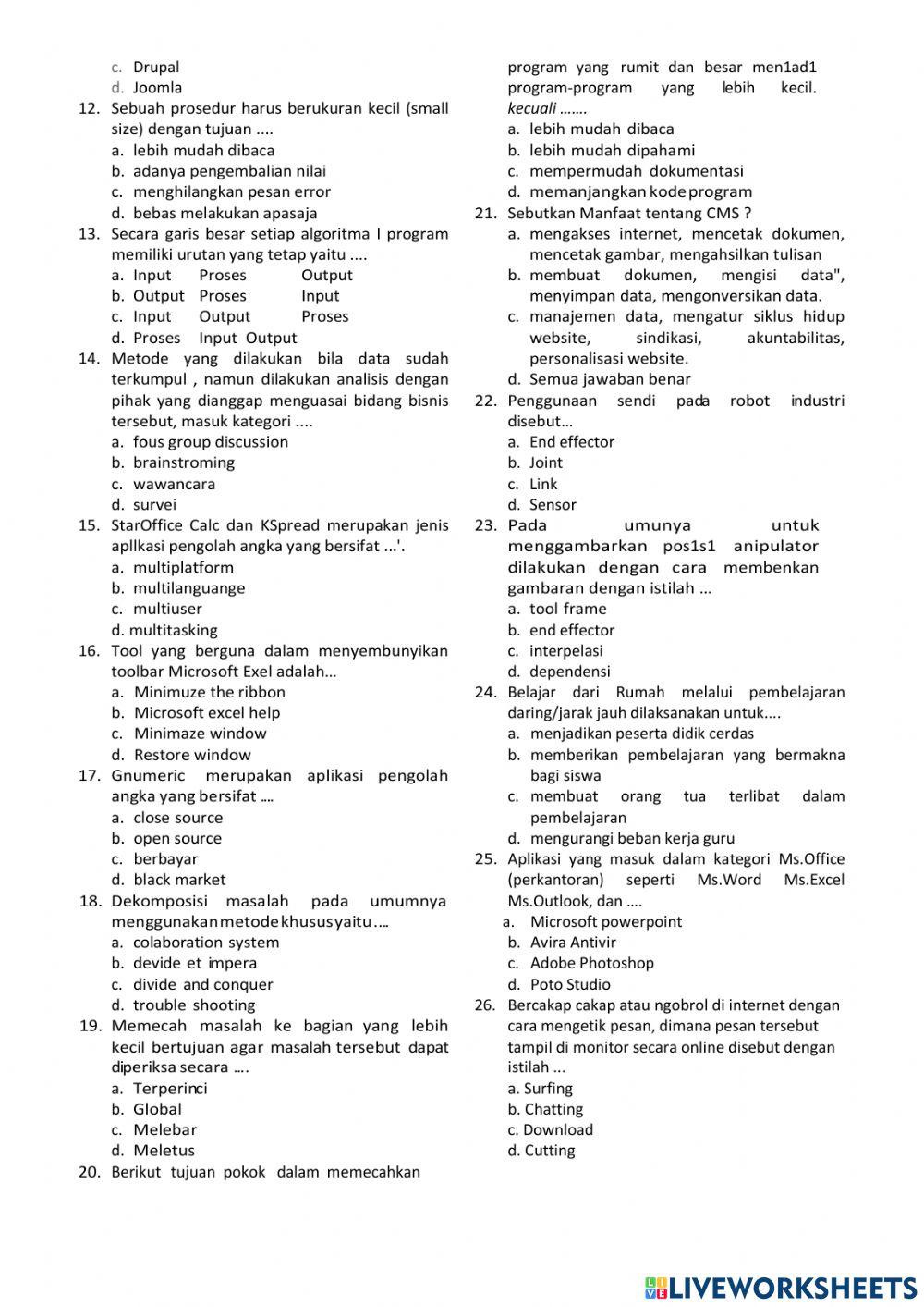 Informatika Kls.9 worksheet | Live Worksheets