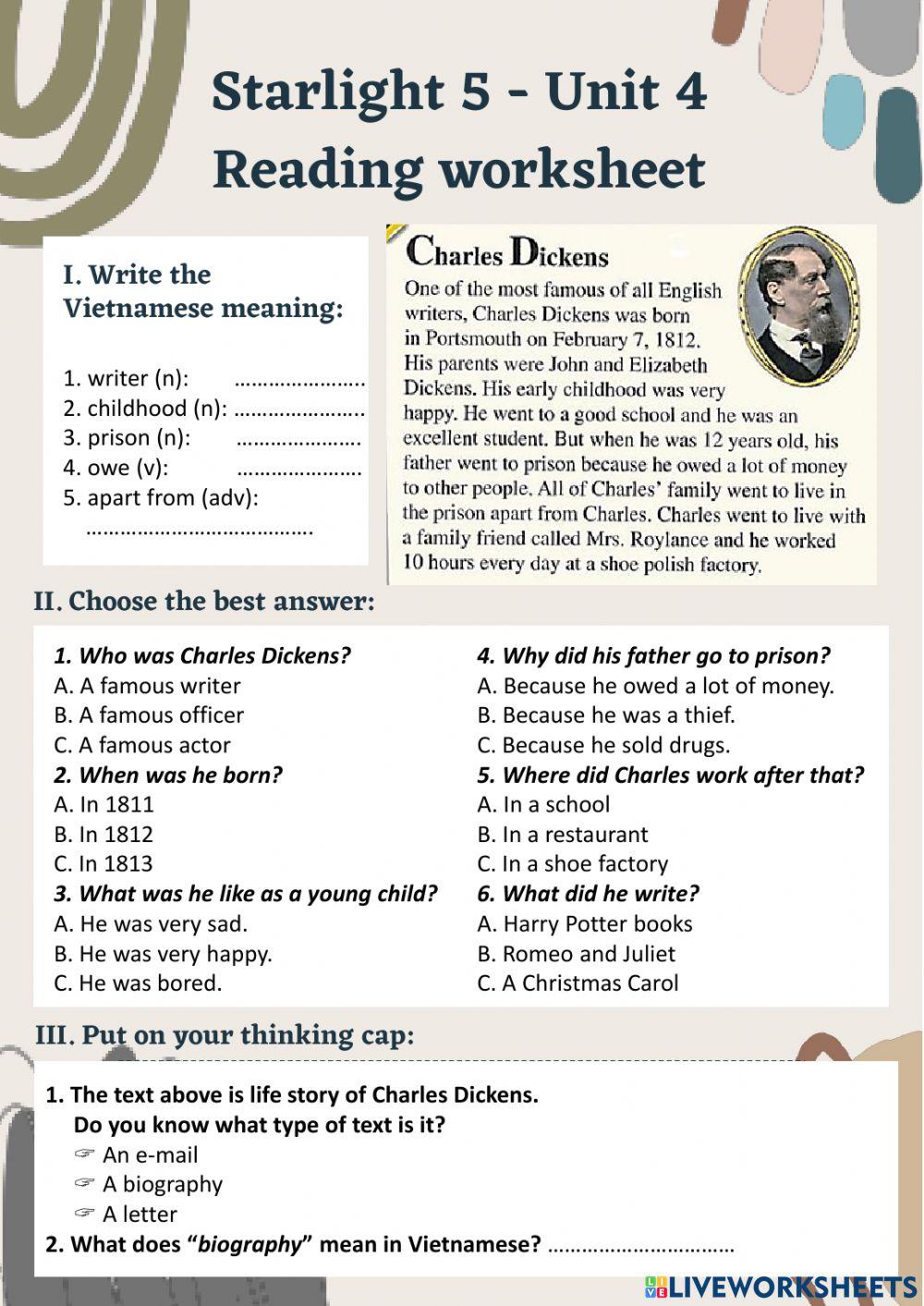 Reading WS interactive worksheet | Live Worksheets