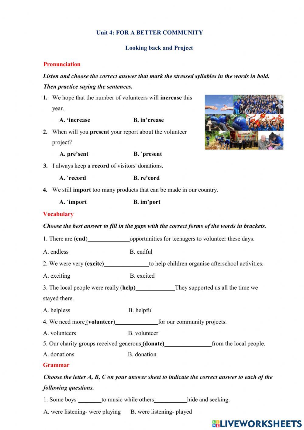 E10- Unit 4, Looking back worksheet | Live Worksheets