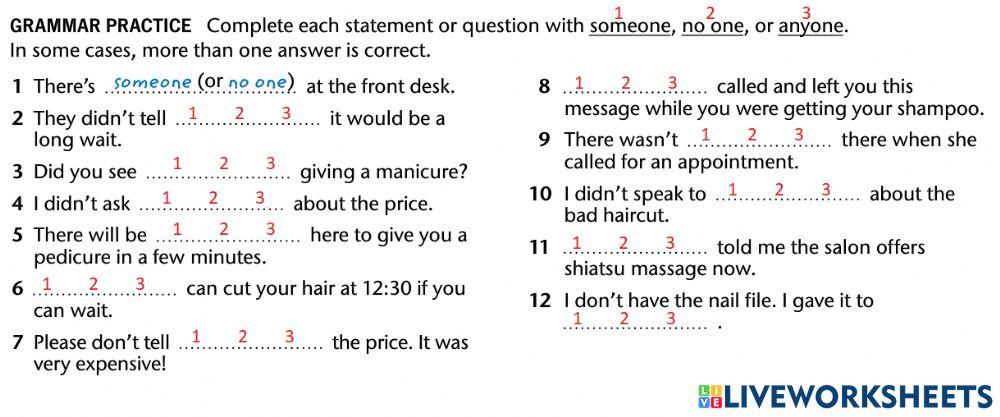 Someone No-one Anyone TN2 online exercise for | Live Worksheets