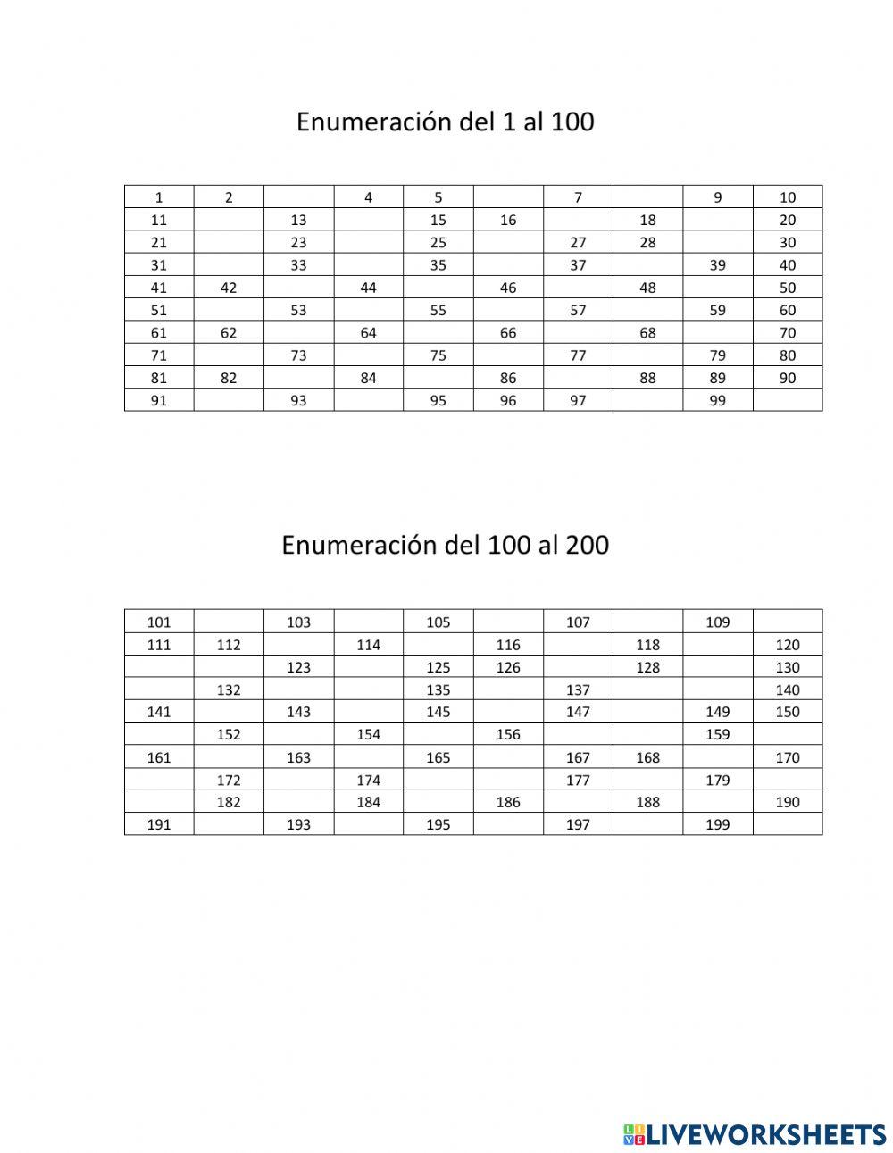 enumeracion 1 worksheet | Live Worksheets