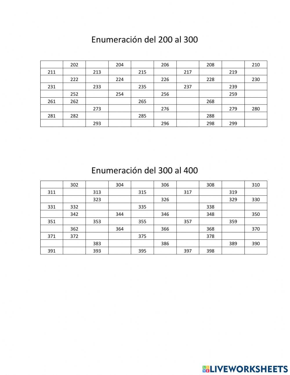 enumeracion 1 worksheet | Live Worksheets
