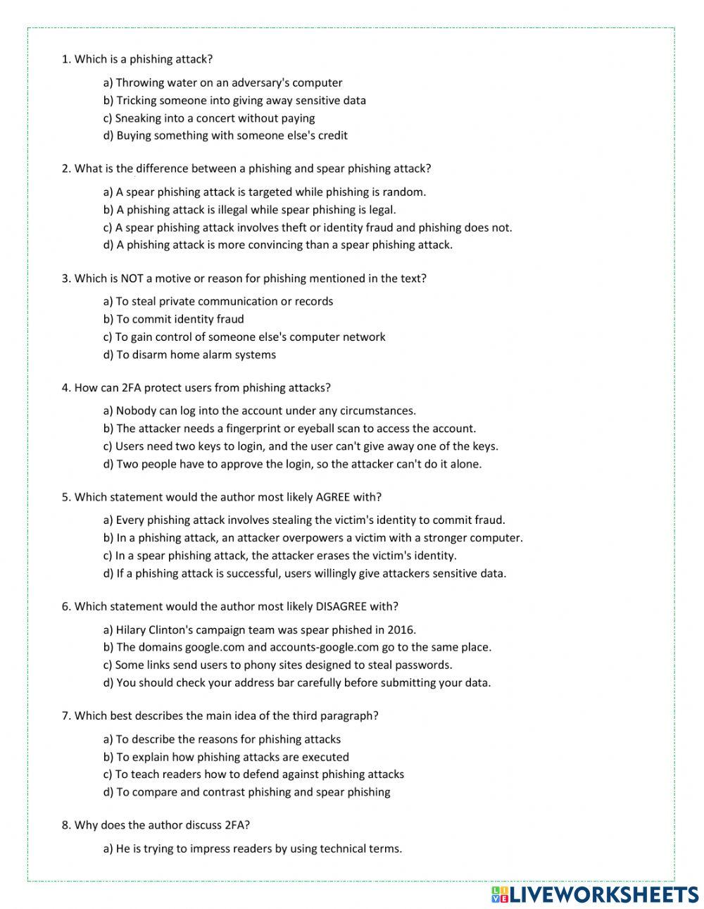 Phishing-teams worksheet | Live Worksheets