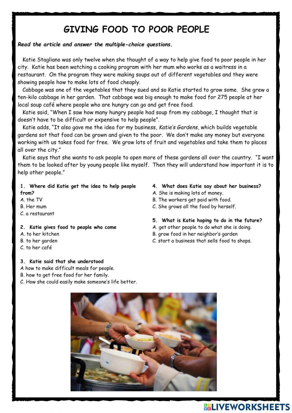 Feeding the Poor Reading Exercise worksheet | Live Worksheets