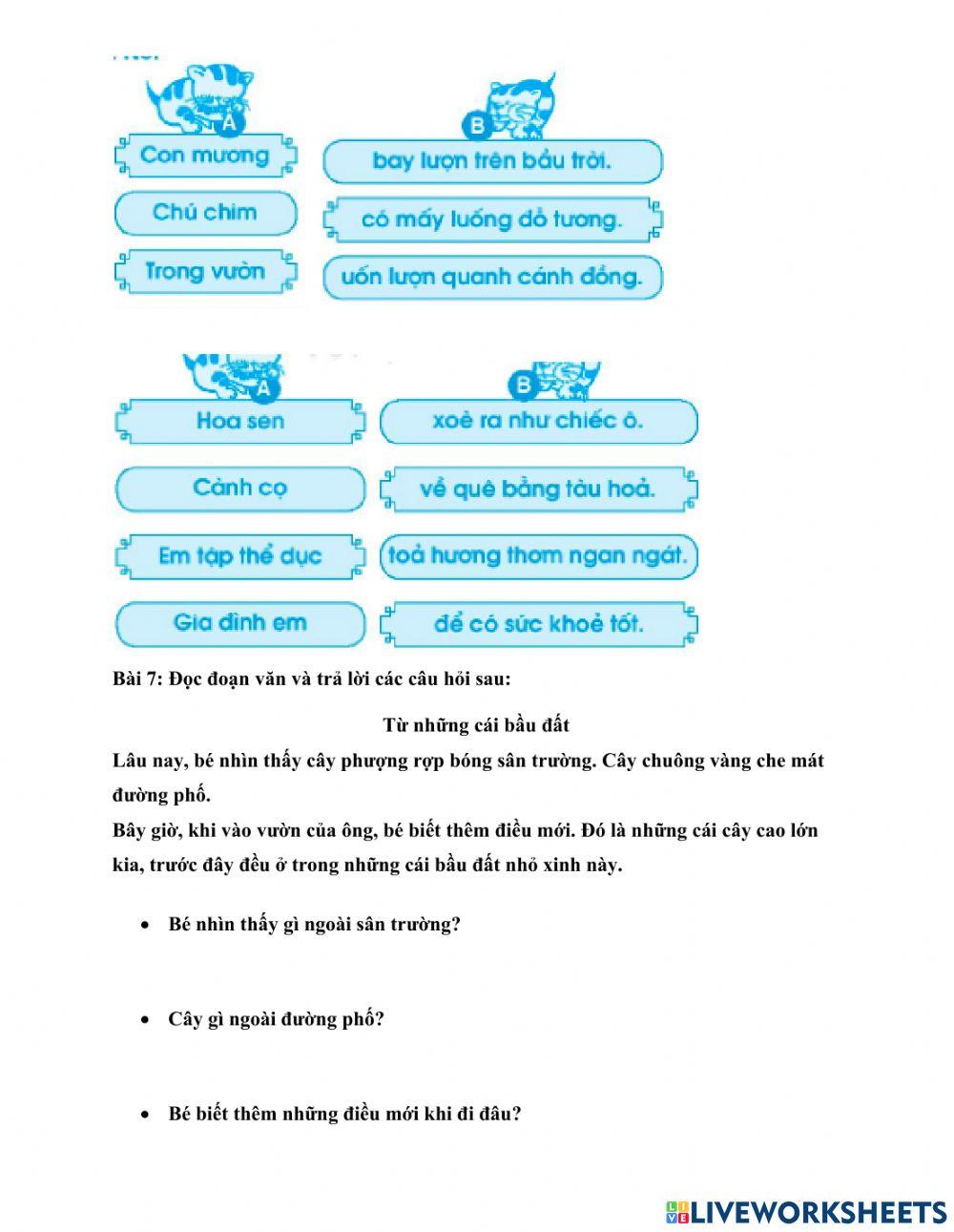 Vietnamese online activity for 1 | Live Worksheets
