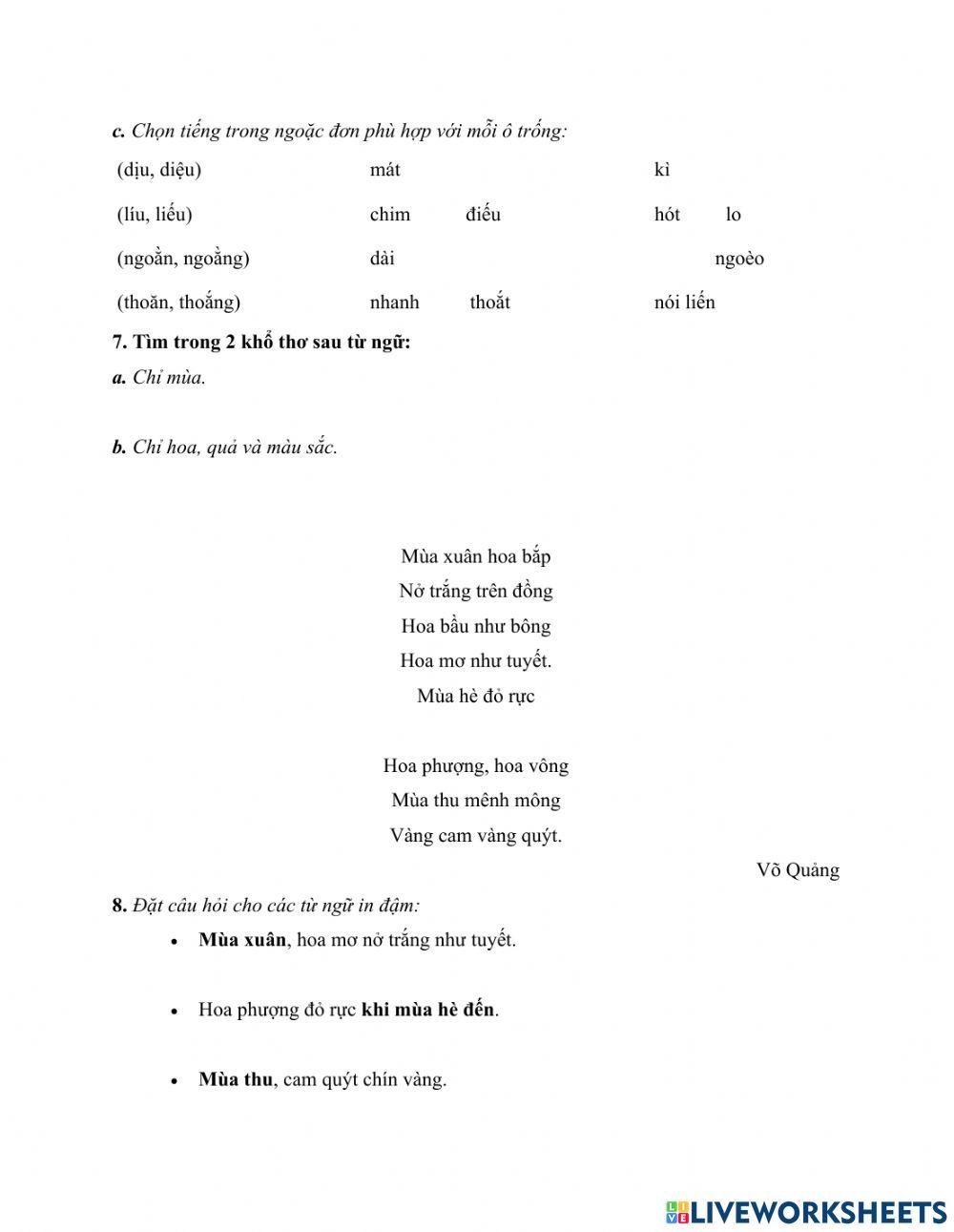Vietnamese online exercise for 2 | Live Worksheets
