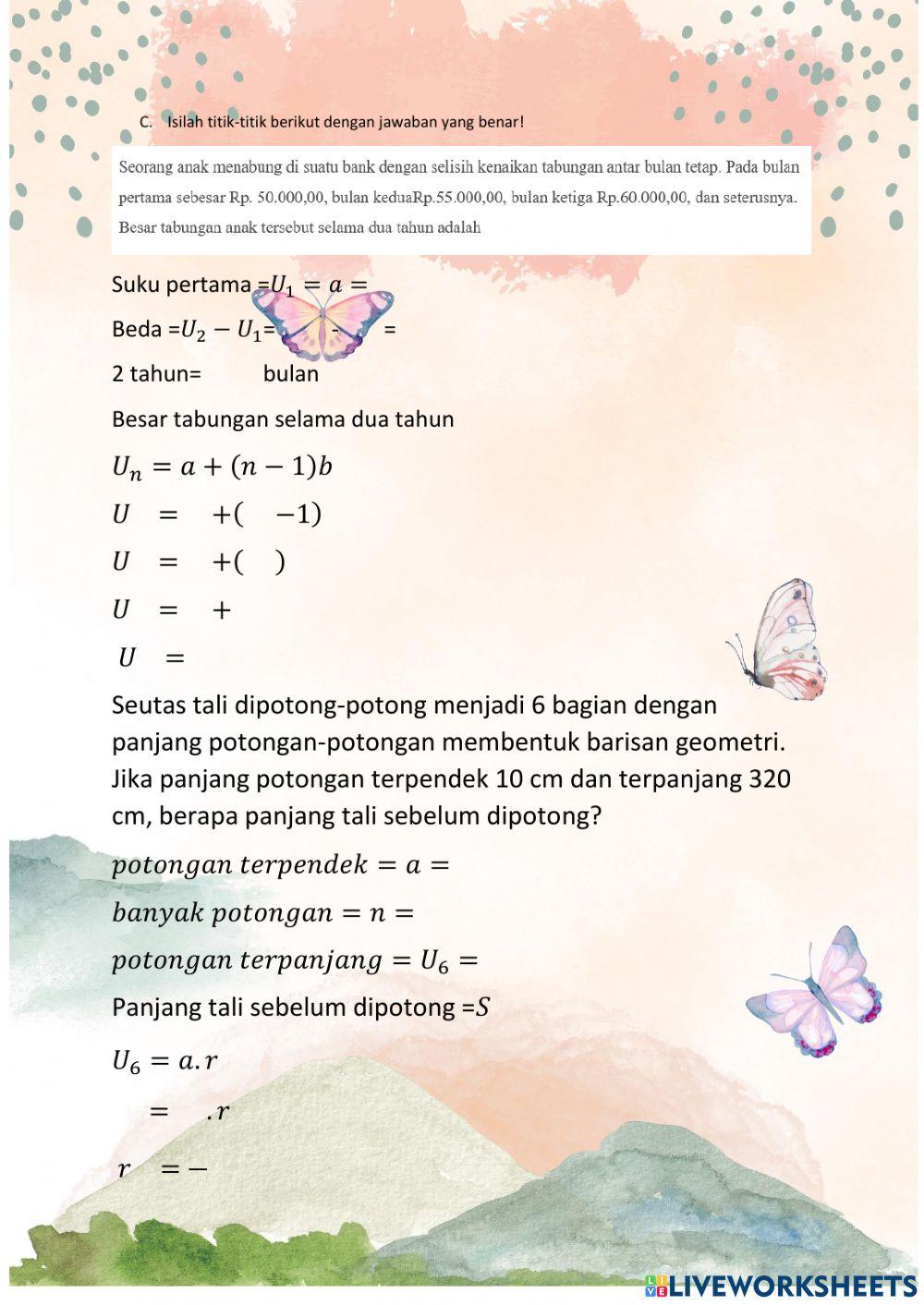 Lat soal barisan dan deret worksheet | Live Worksheets
