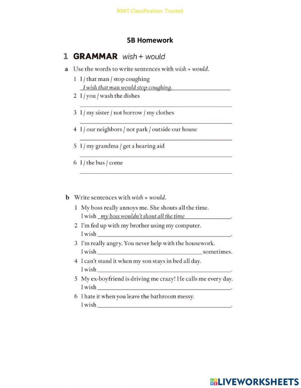 5B Upper interm… | Free Interactive Worksheets | 2228323