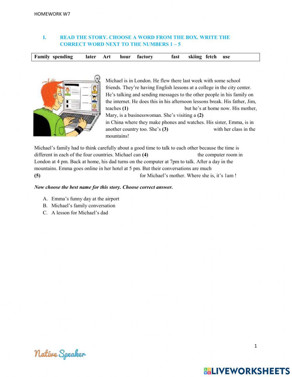 Homework 7 activity | Live Worksheets