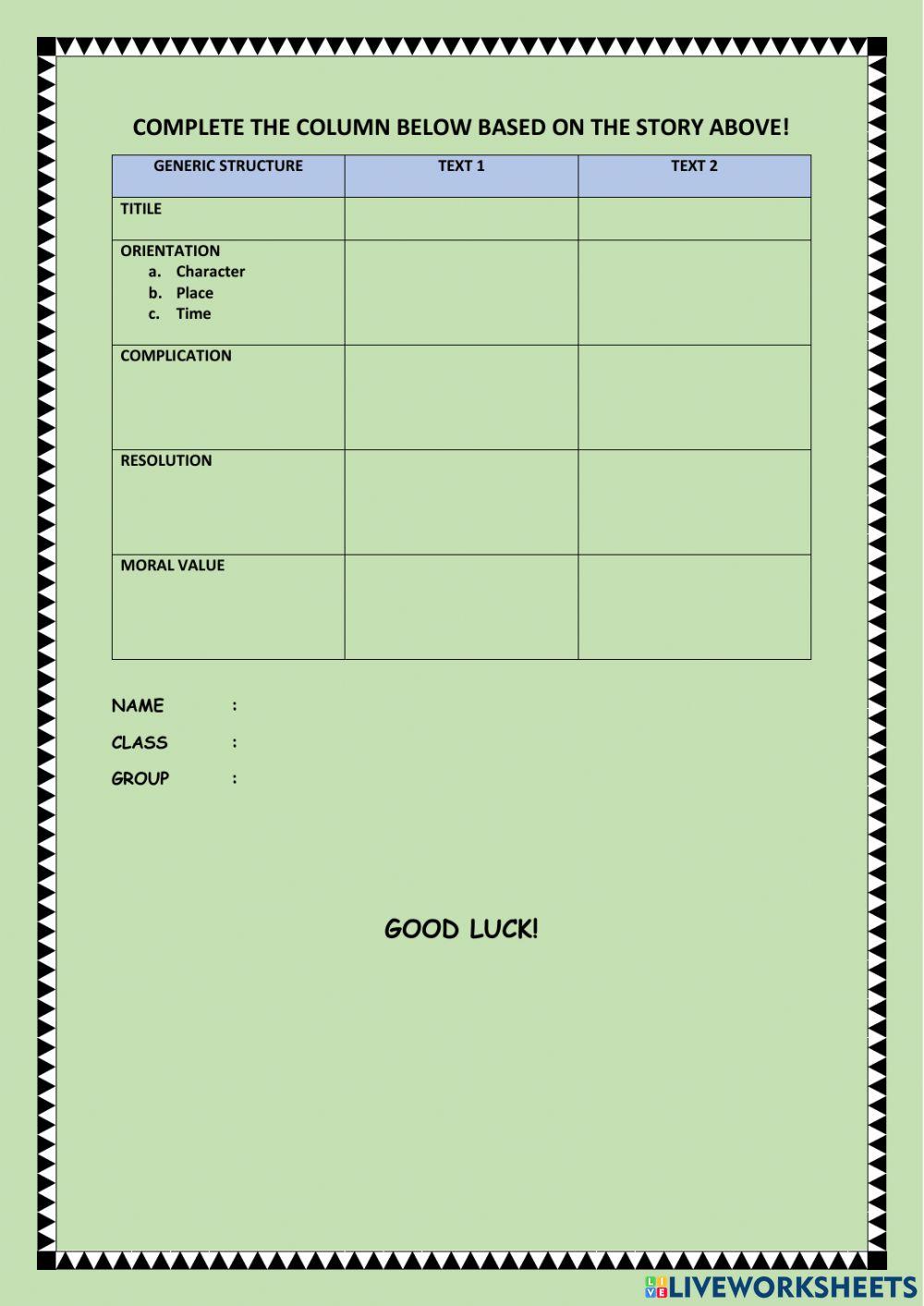LKPD NARRATIVE TEXT PERTEMUAN KE 1 online exercise for | Live Worksheets