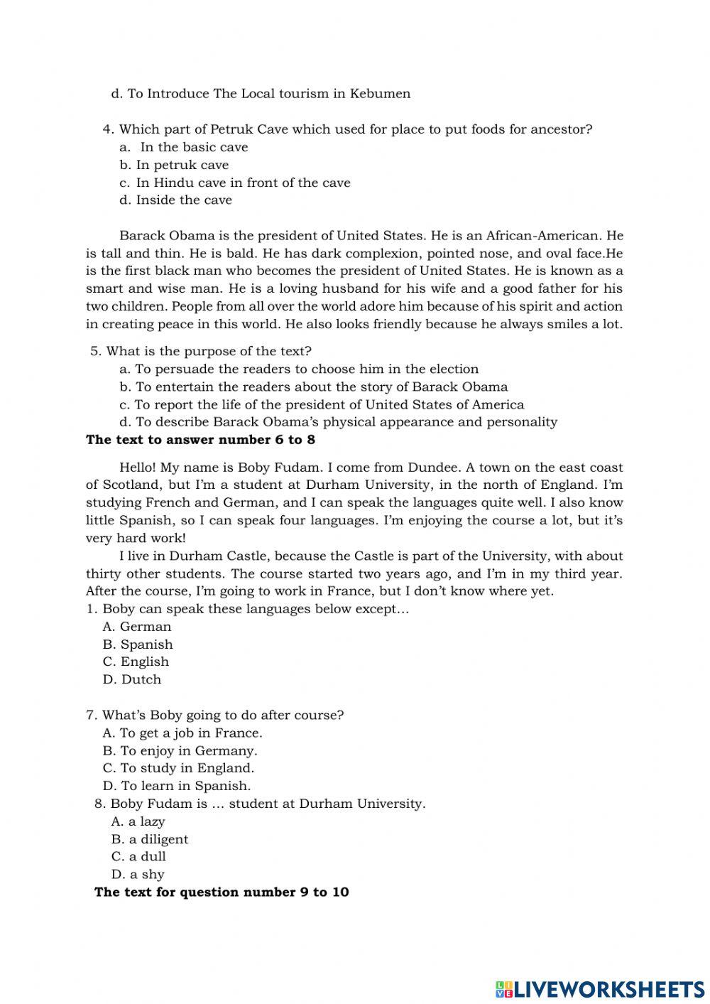 Descriptive Text Kelas X online exercise for | Live Worksheets