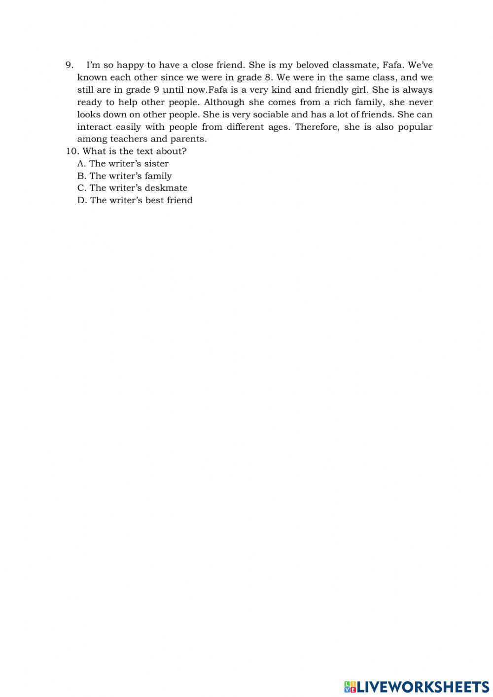 Descriptive Text Kelas X online exercise for | Live Worksheets