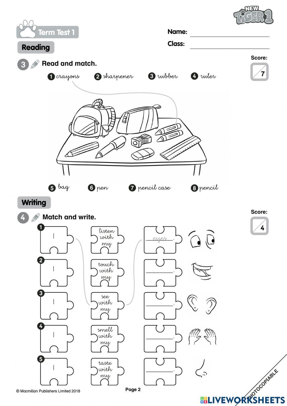 Term 1 exam New tiger enhanced 1 worksheet | Live Worksheets