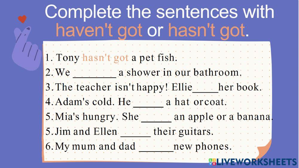 haven-t got hasn-t got online exercise for | Live Worksheets