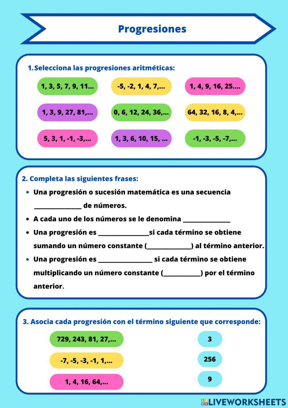 Progresiones | Free Interactive Worksheets | 2228918