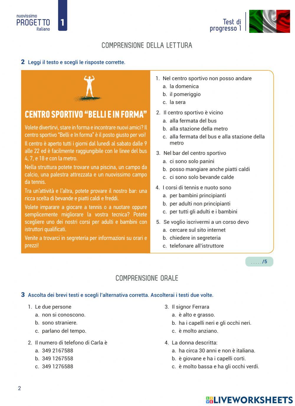 VERIFICA DI ITALIANO . COMPRENSIONE ORALE- SCRITTA E