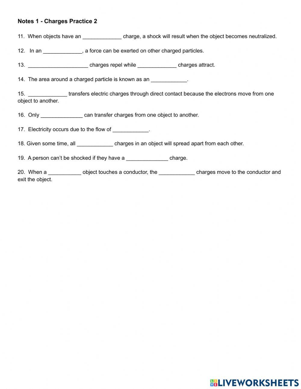Charges Practice 2 worksheet | Live Worksheets