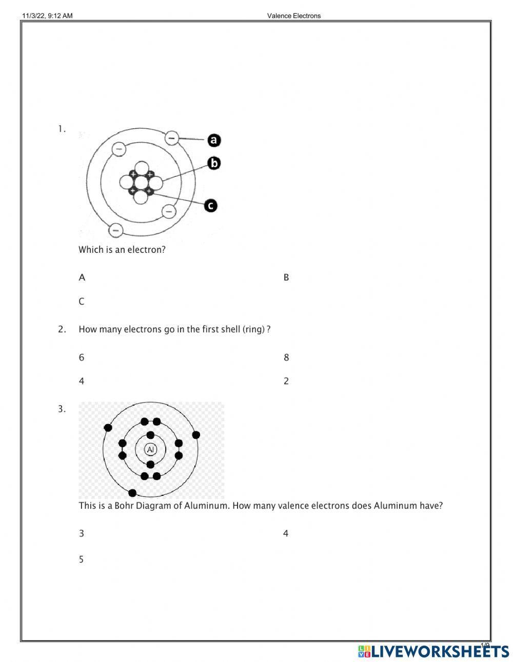 Valence Electro… | Free Interactive Worksheets | 2199060