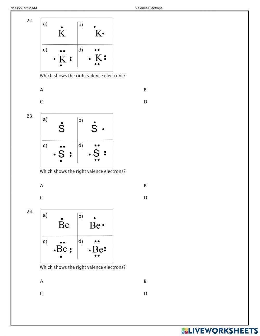 Valence Electro… | Free Interactive Worksheets | 2199060