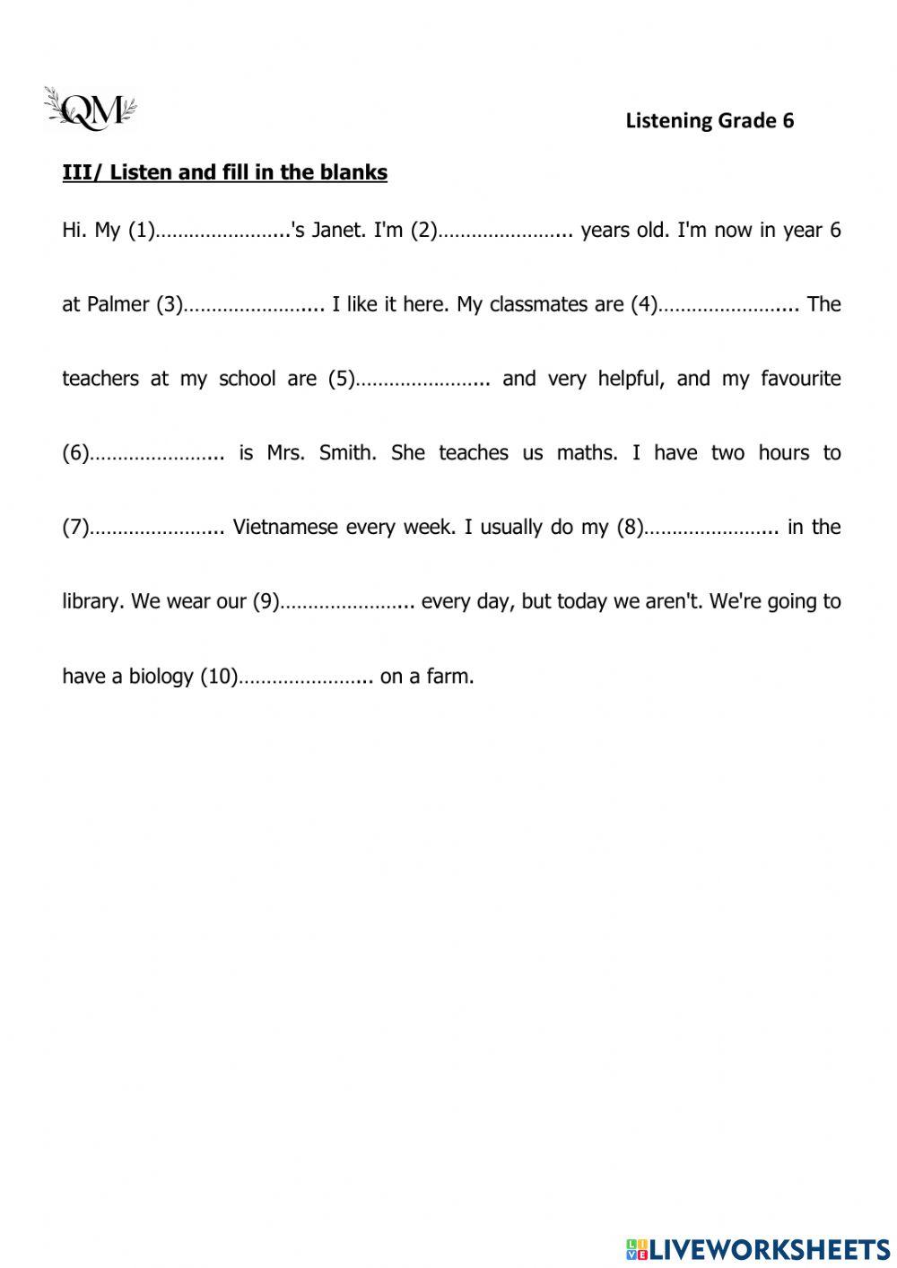 G6-Lis-U1 worksheet | Live Worksheets