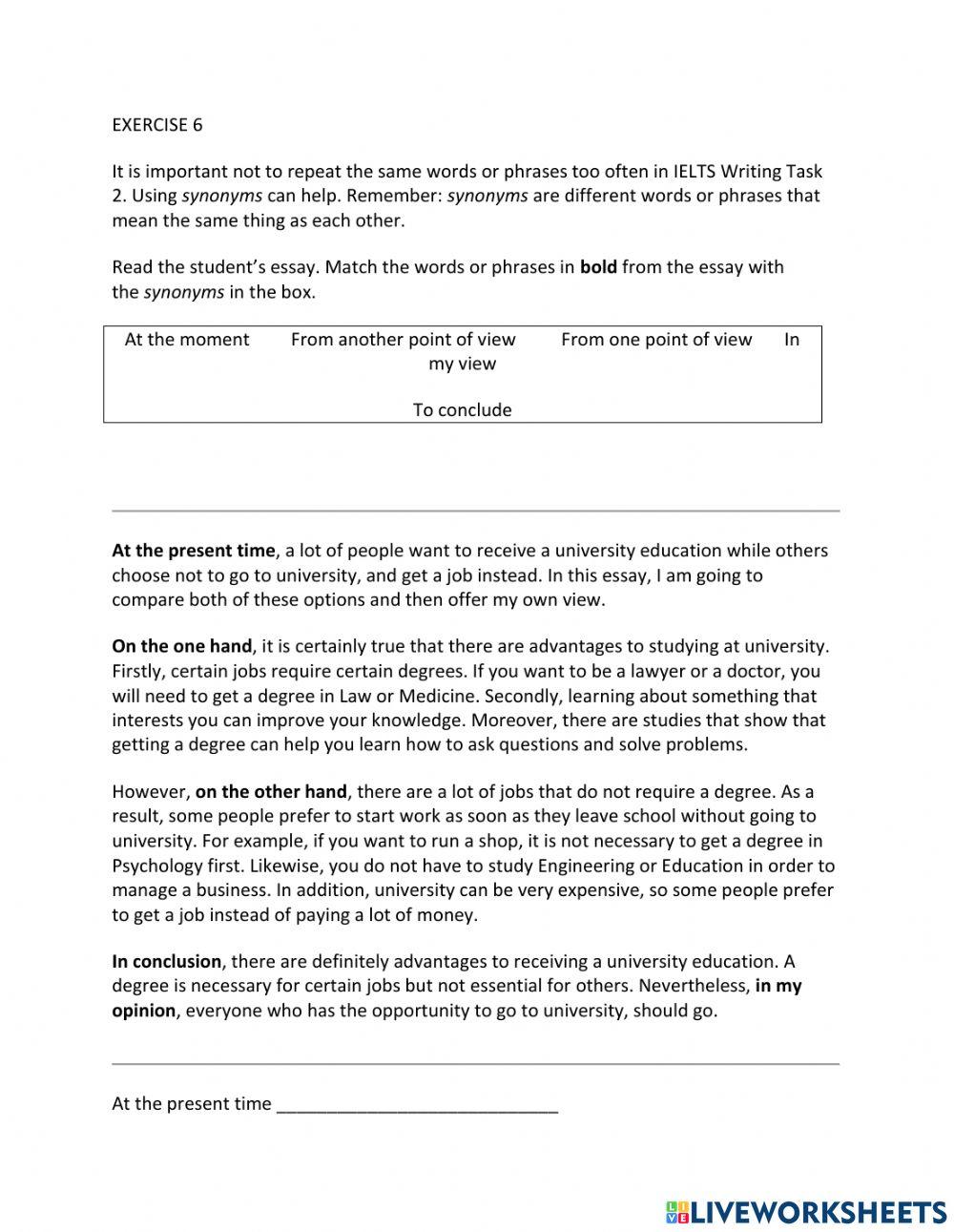 IE1,Unit 6, Writing, Exercise 6 worksheet | Live Worksheets