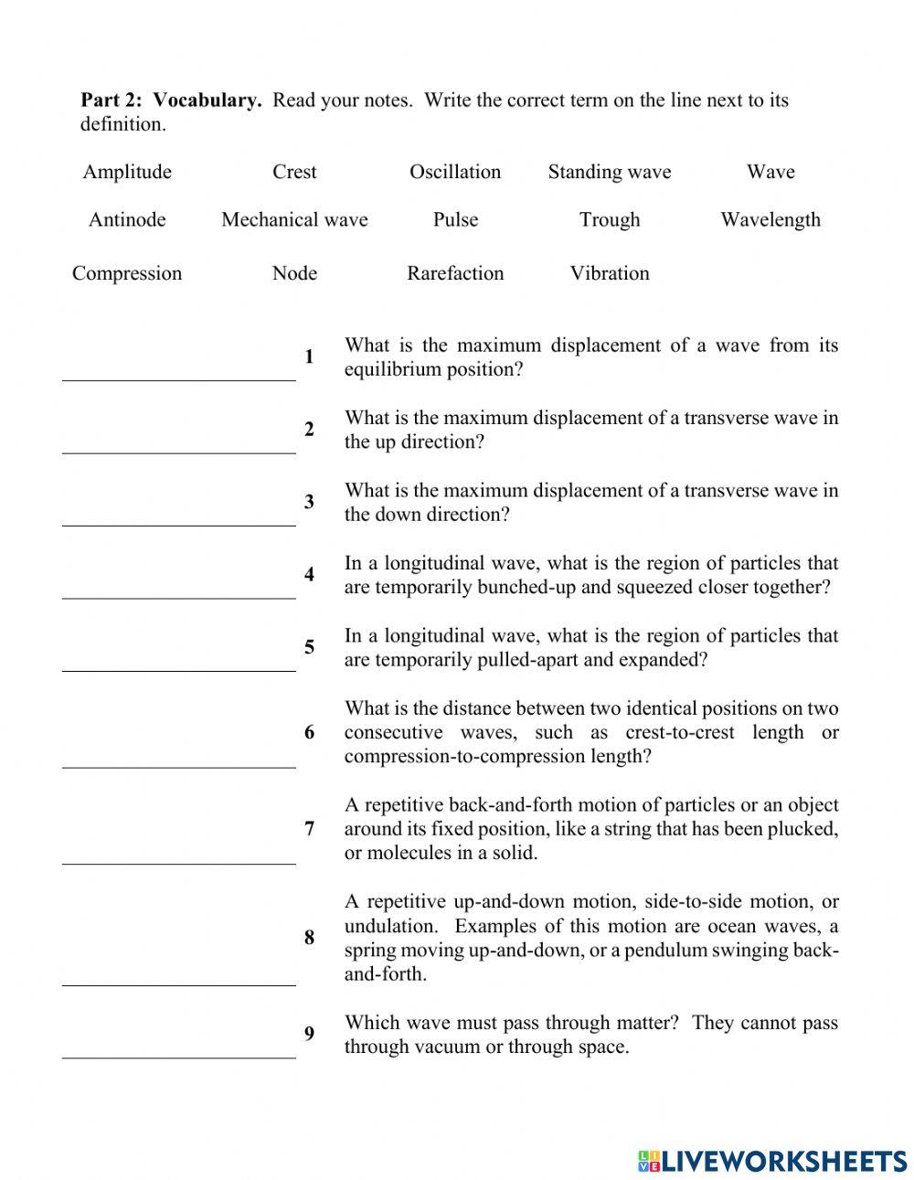 Basics of Waves | Free Interactive Worksheets | 1940188
