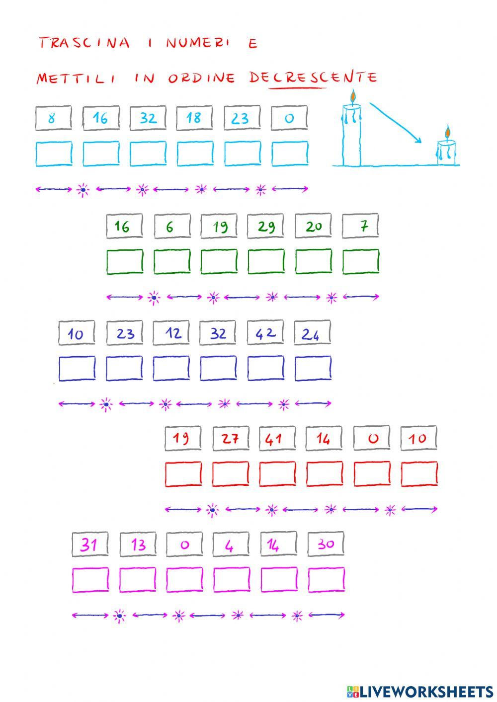 Ordine crescente e decrescente interactive worksheet | Live Worksheets