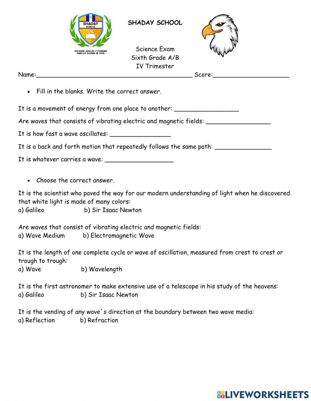 Science online exercise for 6 b | Live Worksheets