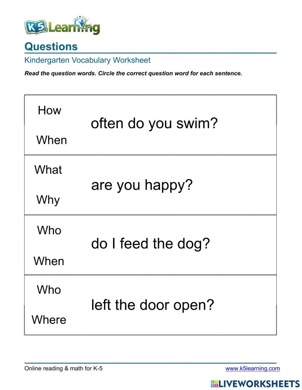 Asking Questions | Free Interactive Worksheets | 2199568