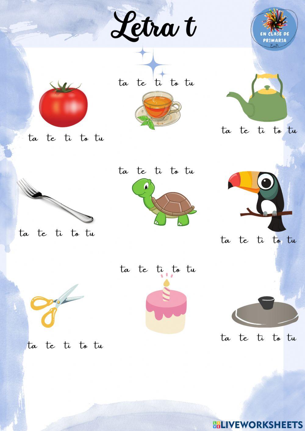 Letra t interactive worksheet for 1º | Live Worksheets