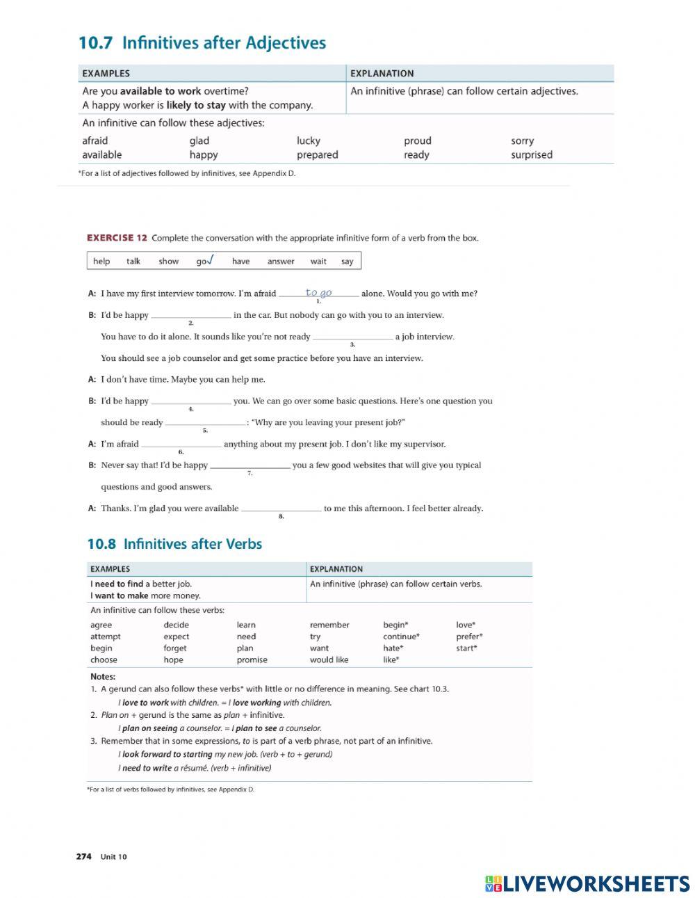 Infinitive 2 online exercise for | Live Worksheets