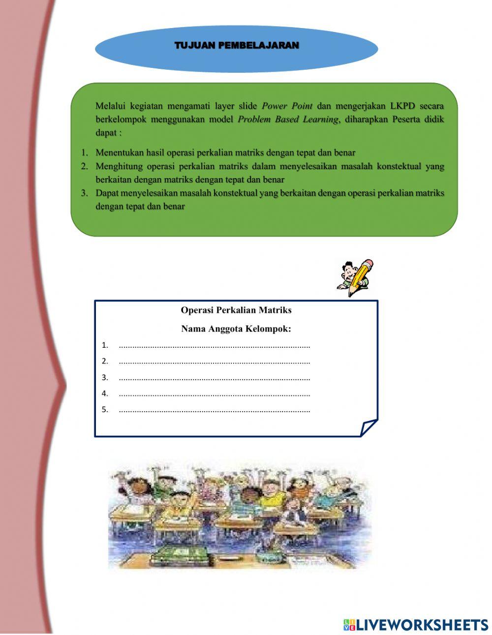 LKPD-Operasi Perkalian Matriks 2229275 | sofiati | Live
