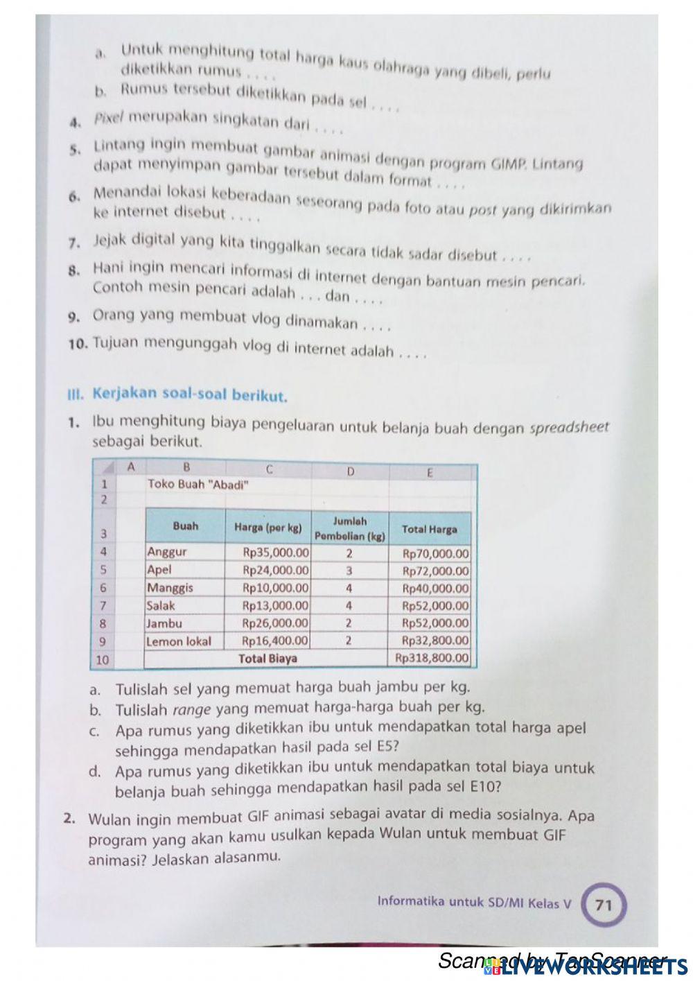Informatika 5 pas worksheet | Live Worksheets