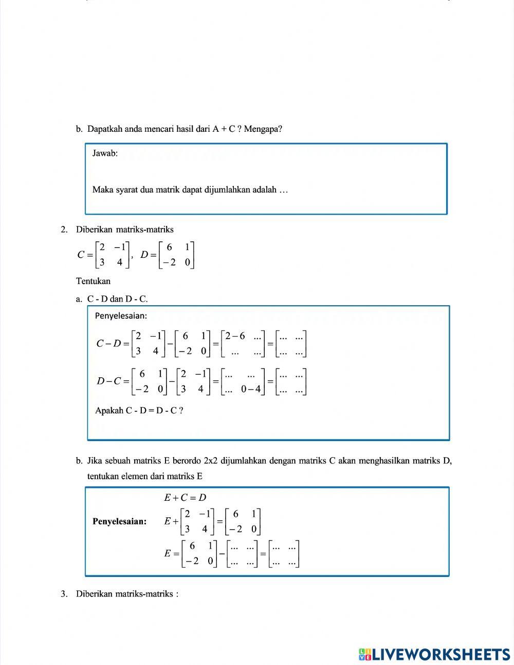Lkpd matriks online pdf activity | Live Worksheets