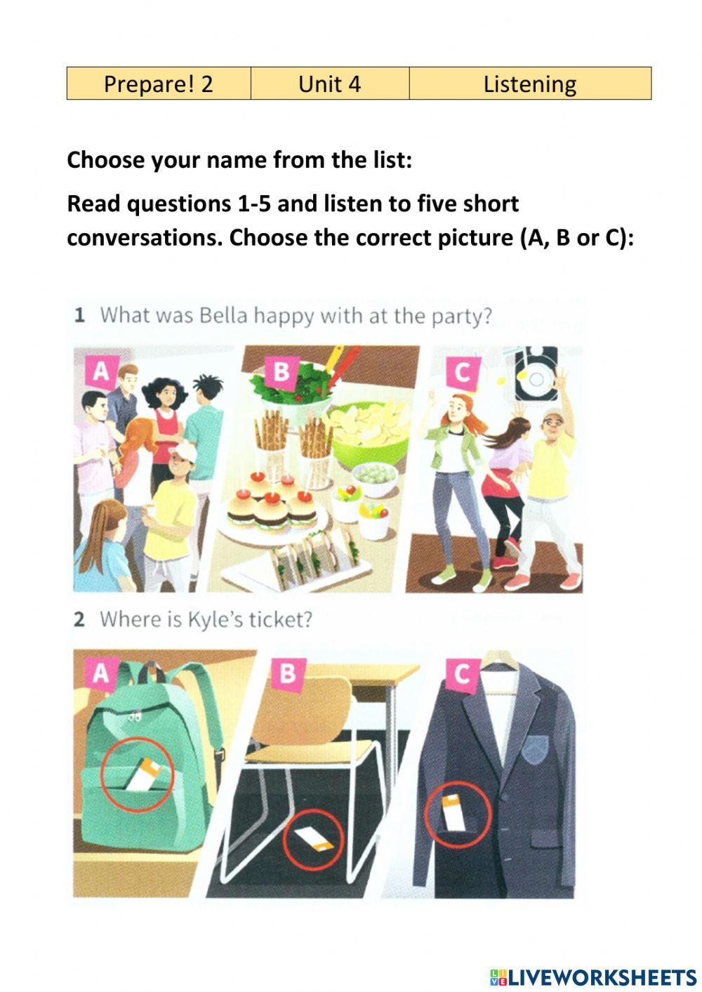 Listening test online exercise for Prepare 2 | Live Worksheets